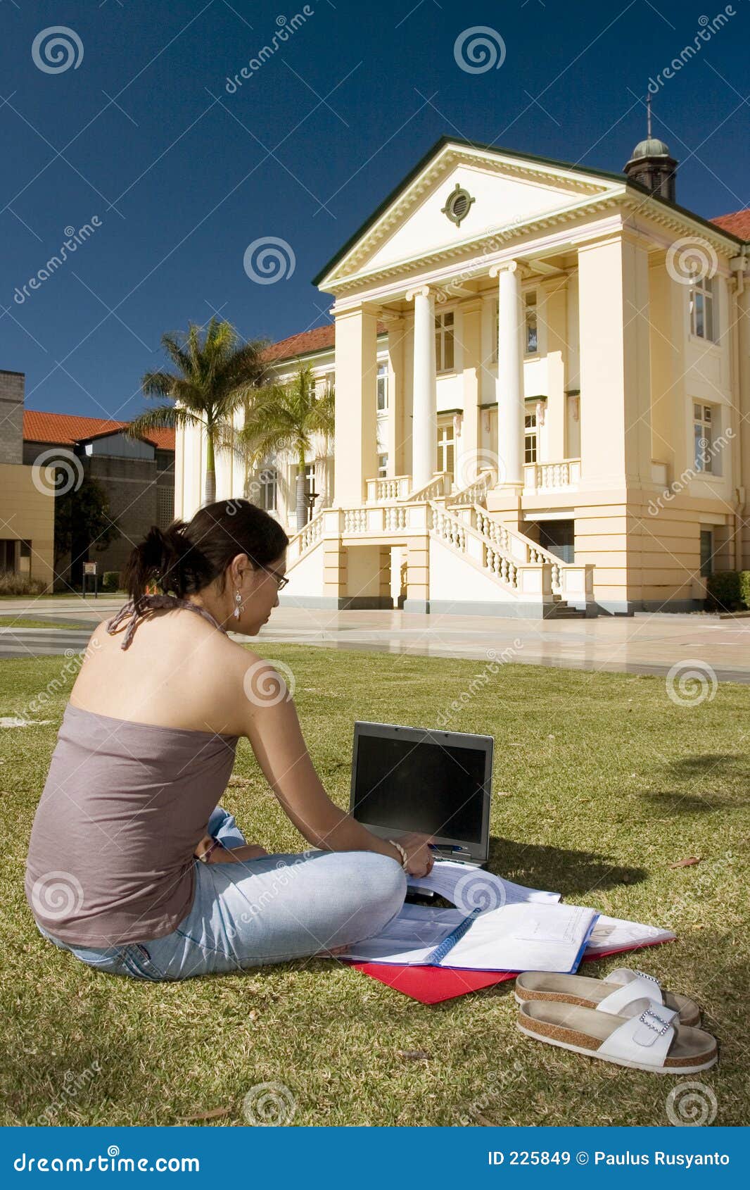 College Student Working Outside Stock Image - Image of girl, office: 225849