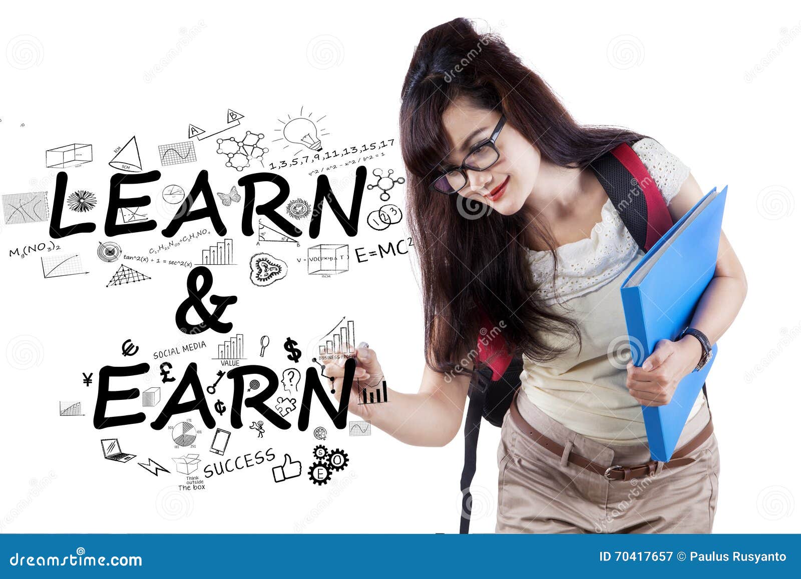 College Student Writes Learn and Earn Stock Image - Image of pretty ...