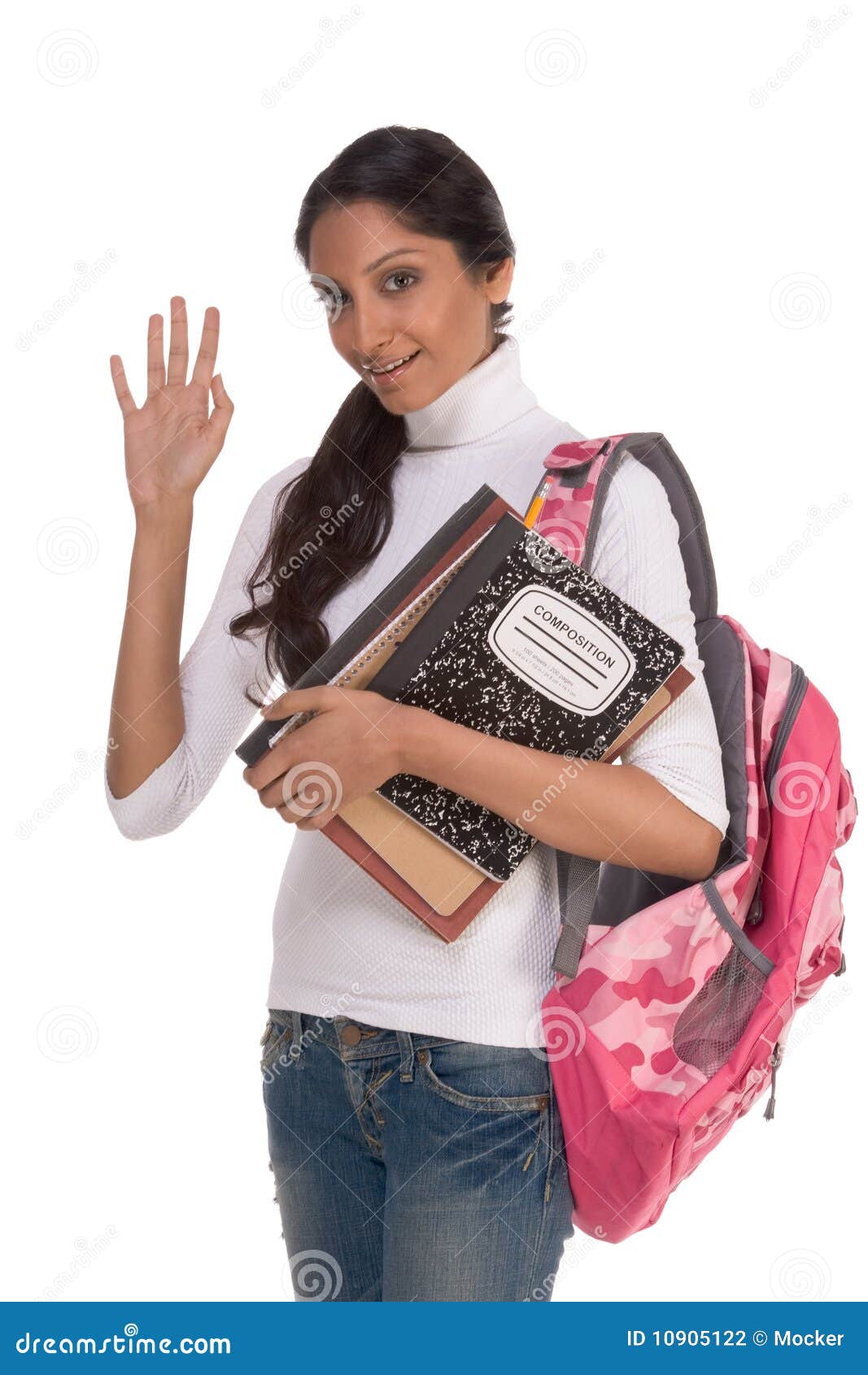 College Student Young Indian Woman with Backpack Stock Photo - Image of ...