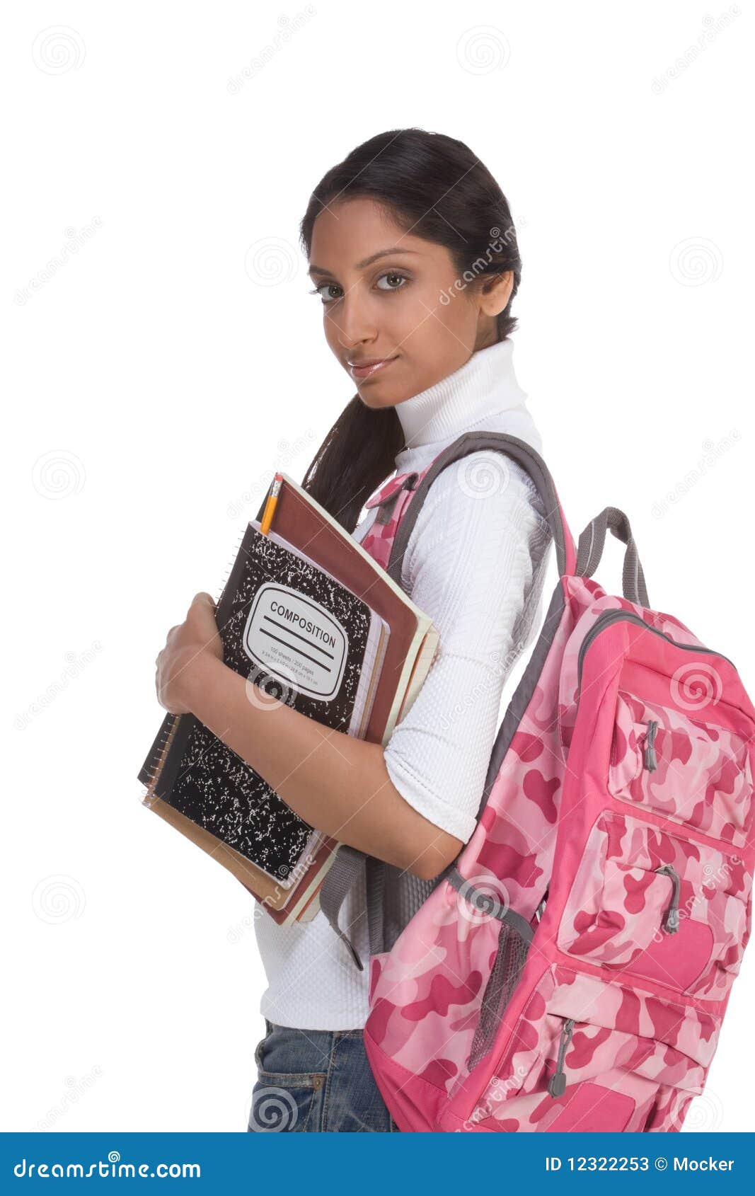 College Student Young Indian Woman with Backpack Stock Image - Image of ...