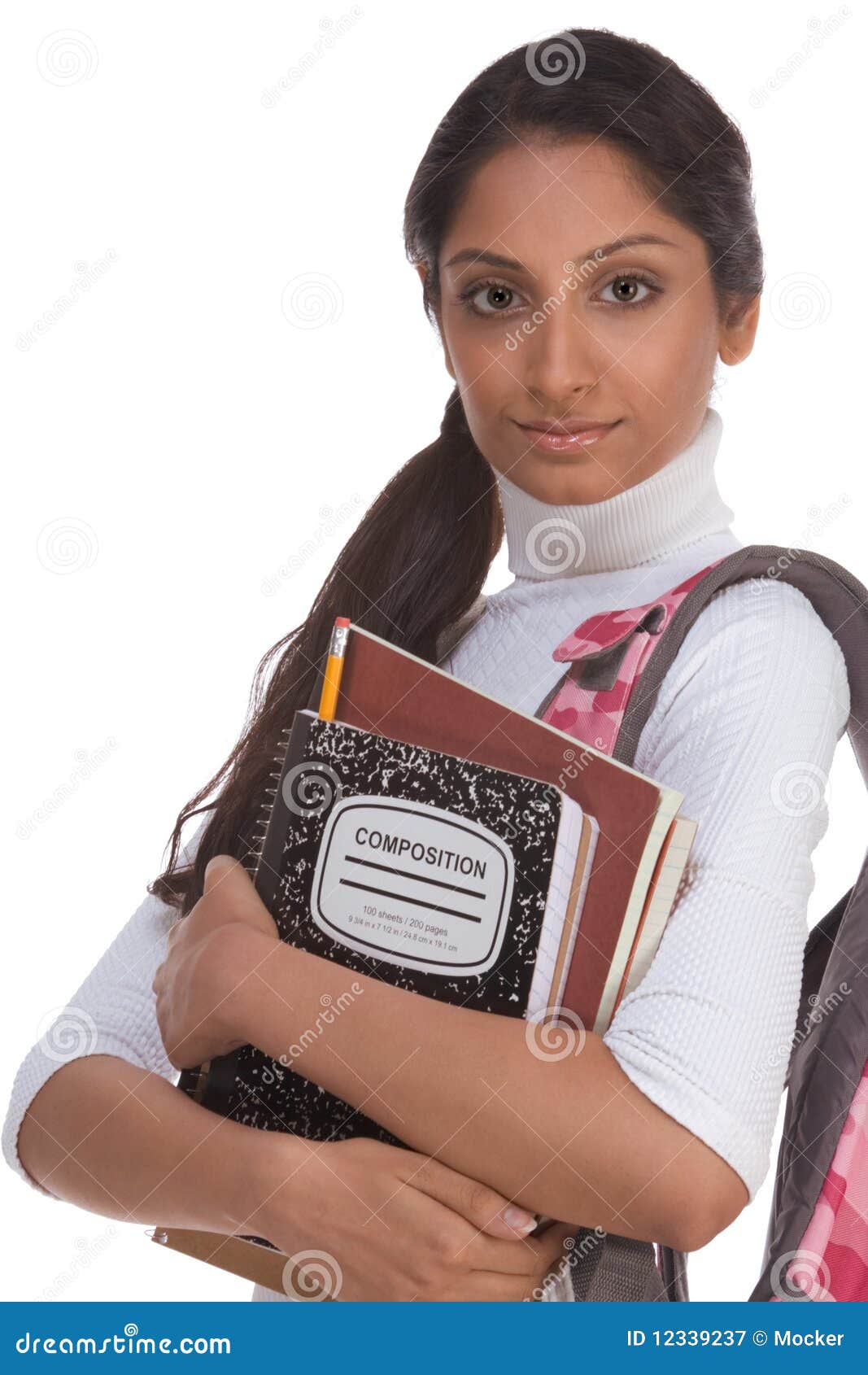 College Student Young Indian Woman with Backpack Stock Image - Image of ...