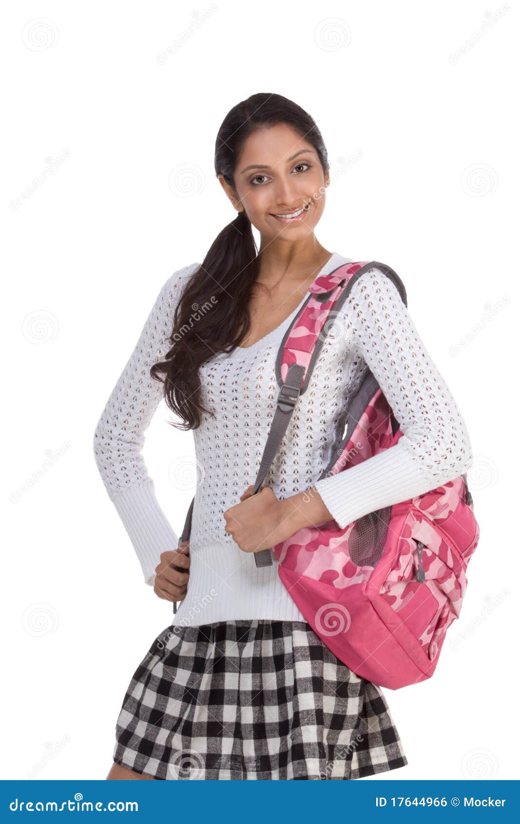 College Student Young Indian Woman with Backpack Stock Photo - Image of ...