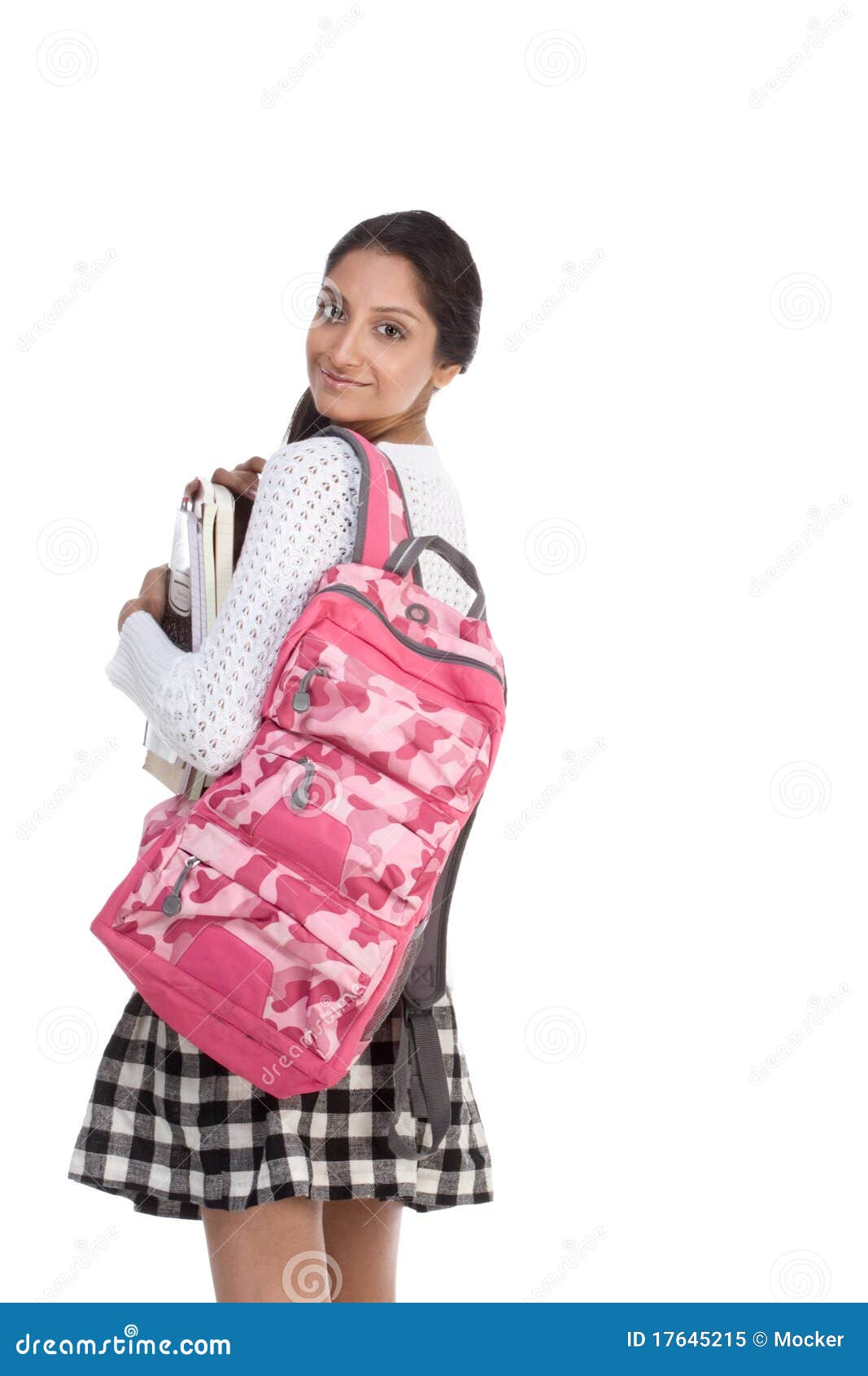 College Student Young Indian Woman with Backpack Stock Image - Image of ...