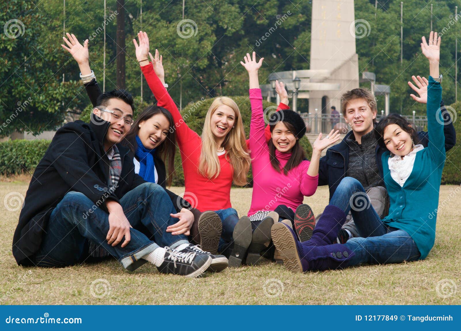 College Students Cheering stock image. Image of friends - 12177849