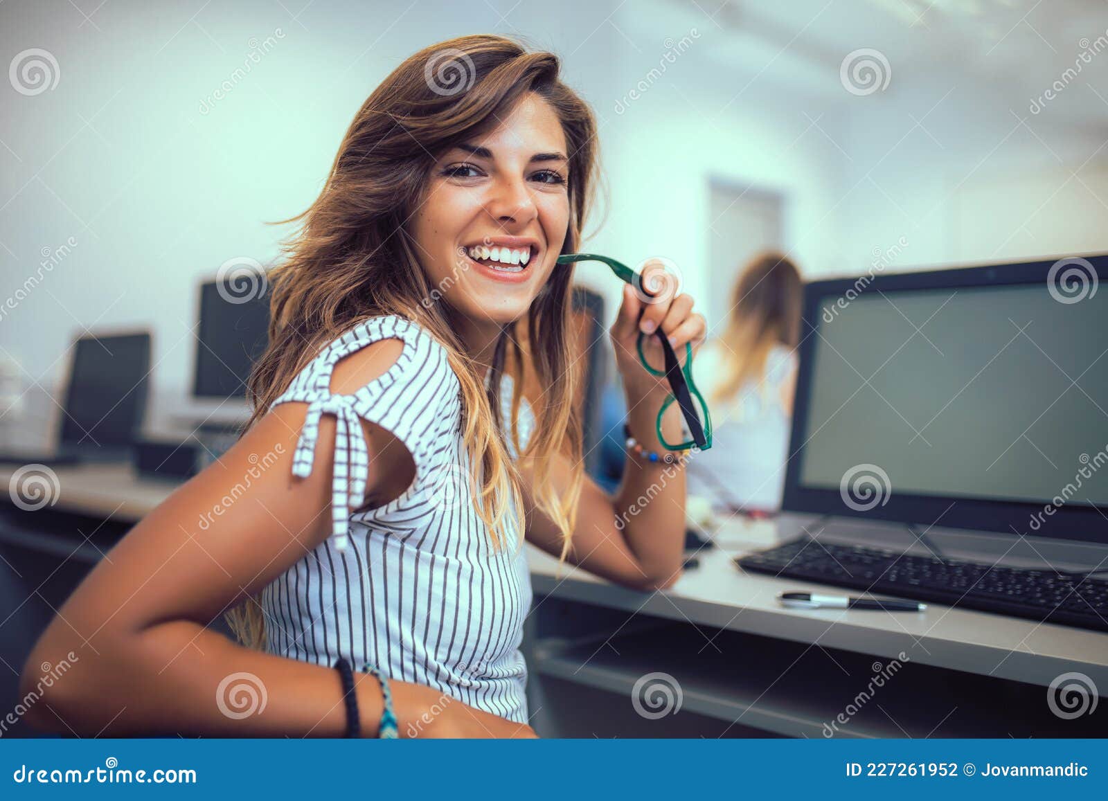 College Students in a Computer Lab Stock Photo - Image of looking ...