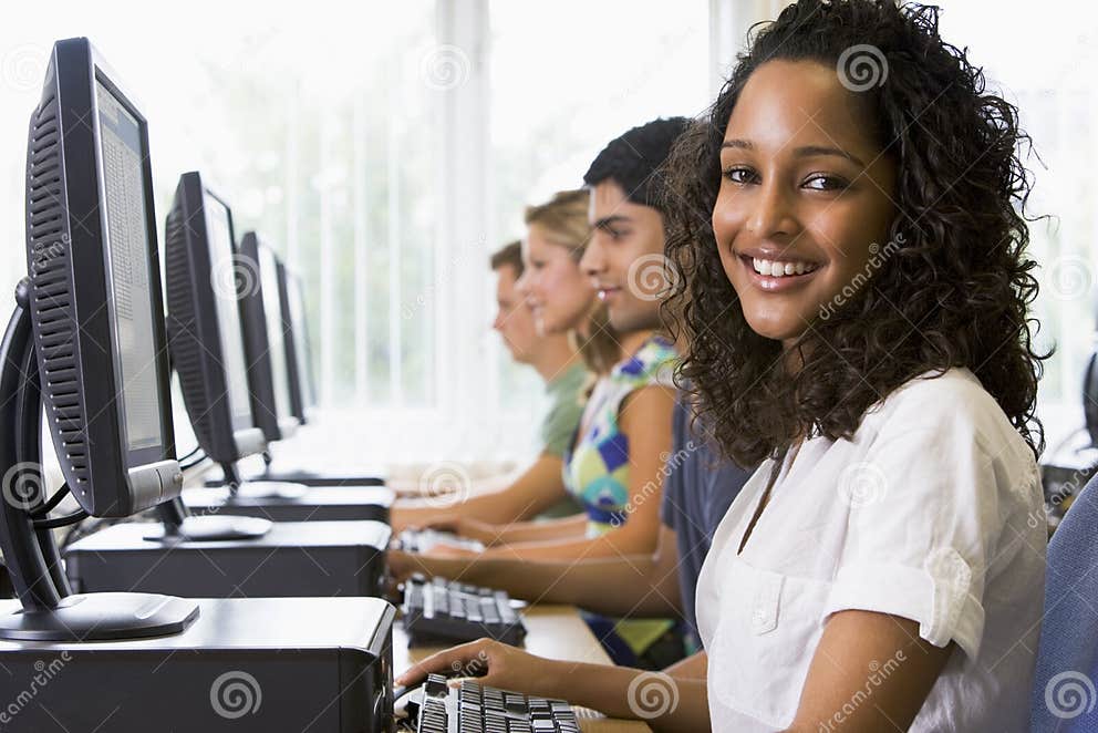 College Students in a Computer Lab Stock Photo - Image of happy, class ...