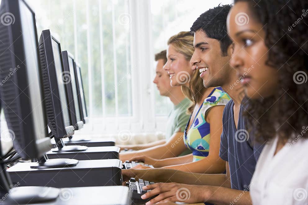 College Students in a Computer Lab Stock Photo - Image of class ...