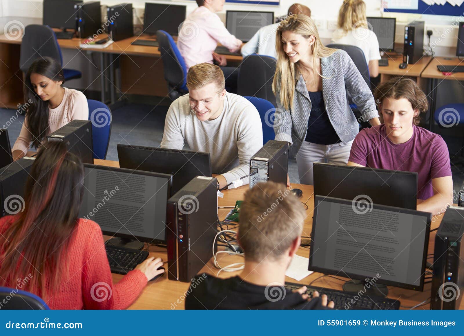 College Students at Computers in Technology Class Stock Image - Image ...