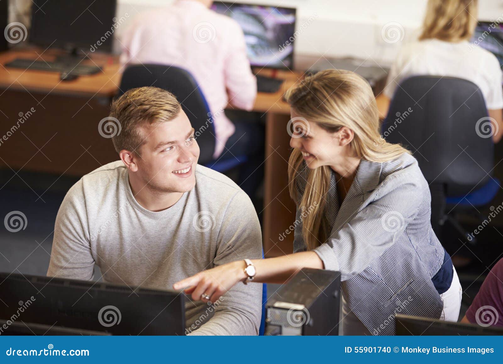 College Students at Computers in Technology Class Stock Photo - Image ...