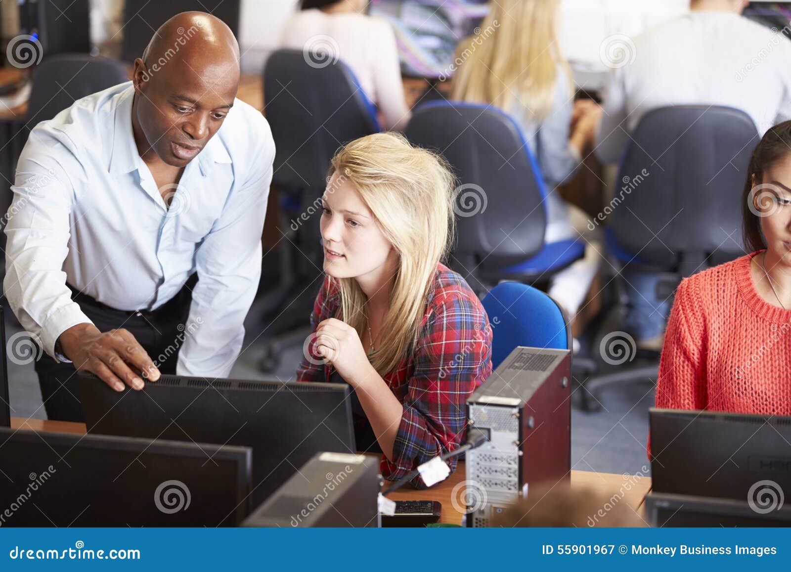 College Students at Computers in Technology Class Stock Image - Image ...