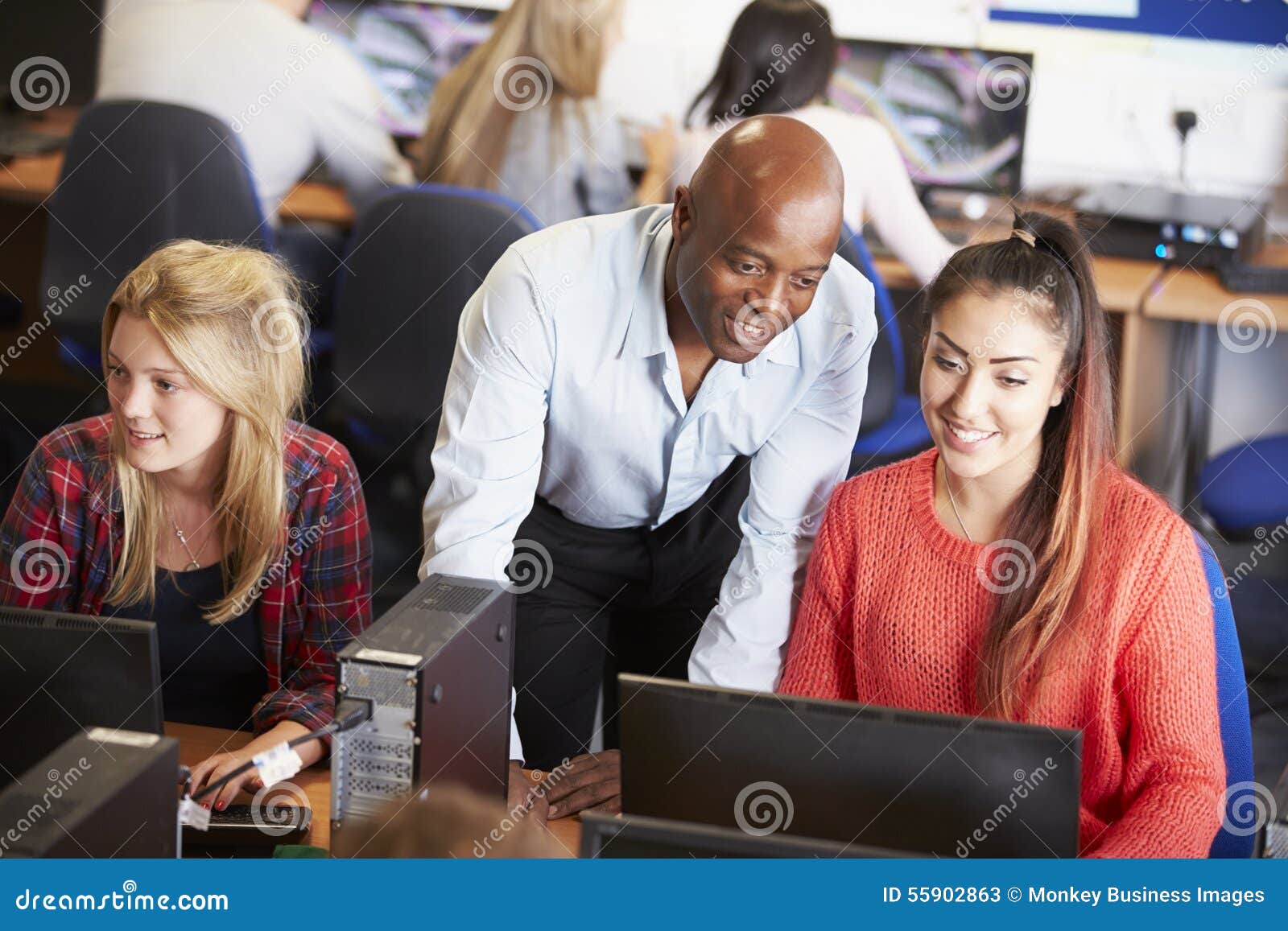 College Students at Computers in Technology Class Stock Image - Image ...