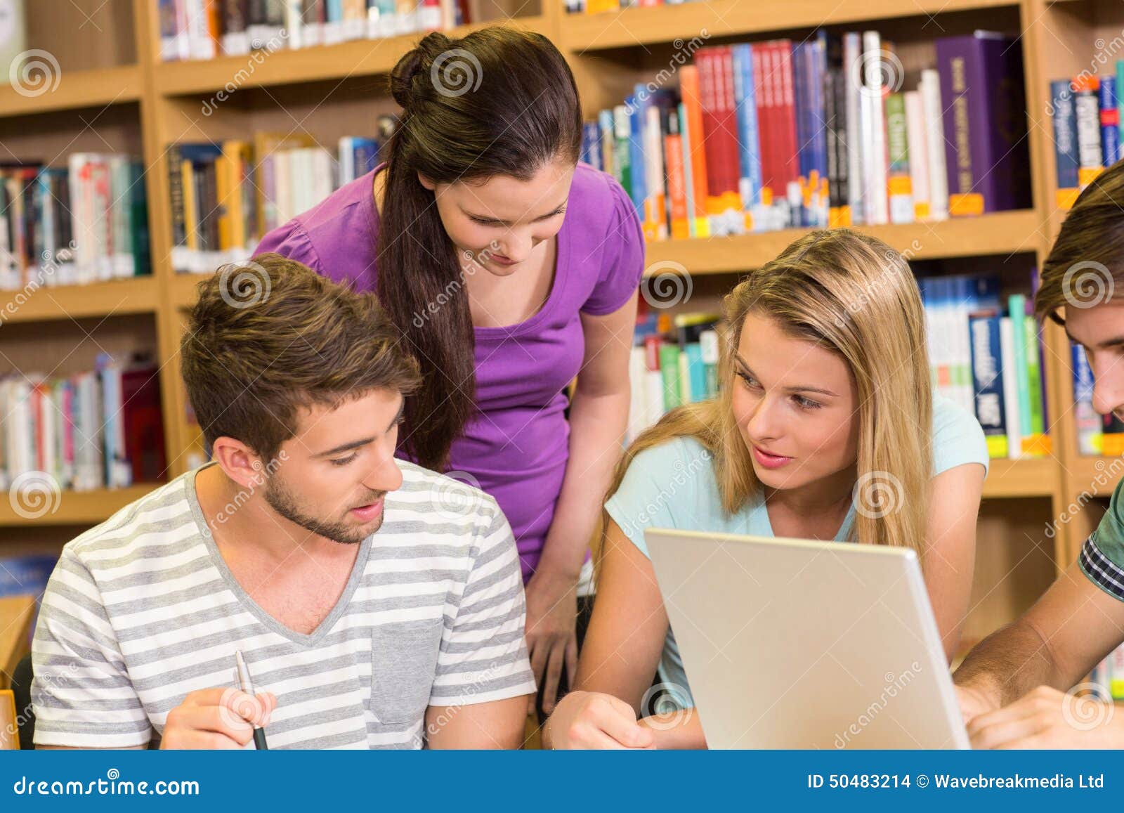 College Students Doing Homework in Library Stock Photo - Image of front ...