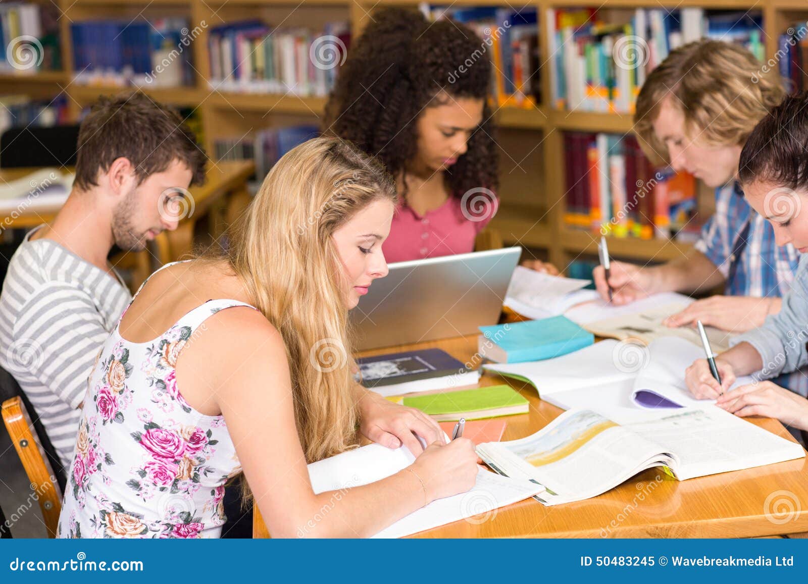 College Students Doing Homework in Library Stock Image - Image of ...