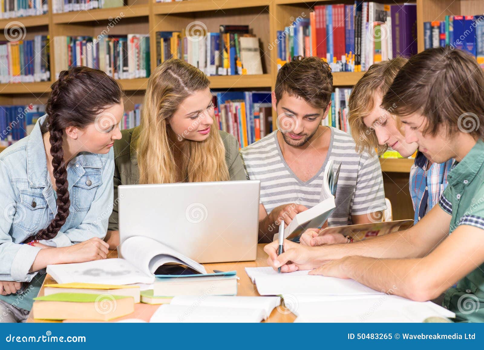 College Students Doing Homework in Library Stock Image - Image of ...