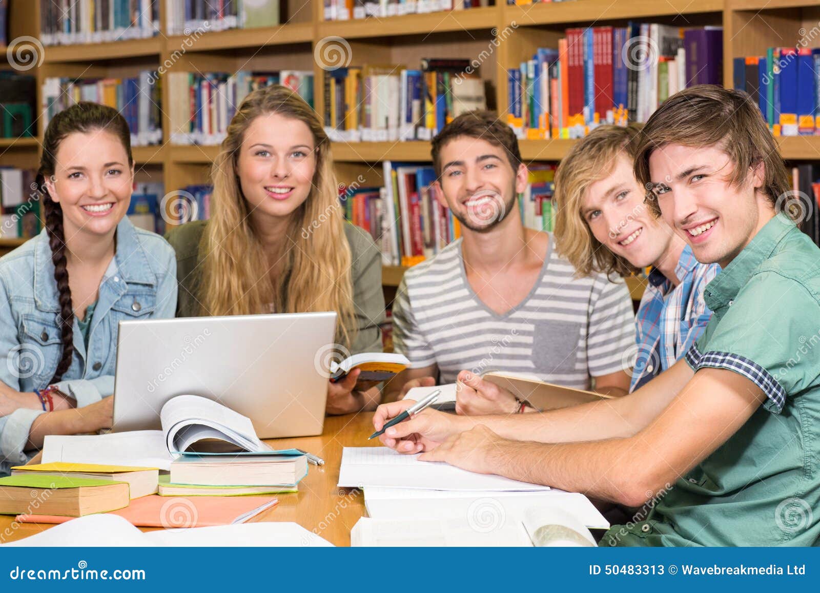 College Students Doing Homework in Library Stock Image - Image of ...