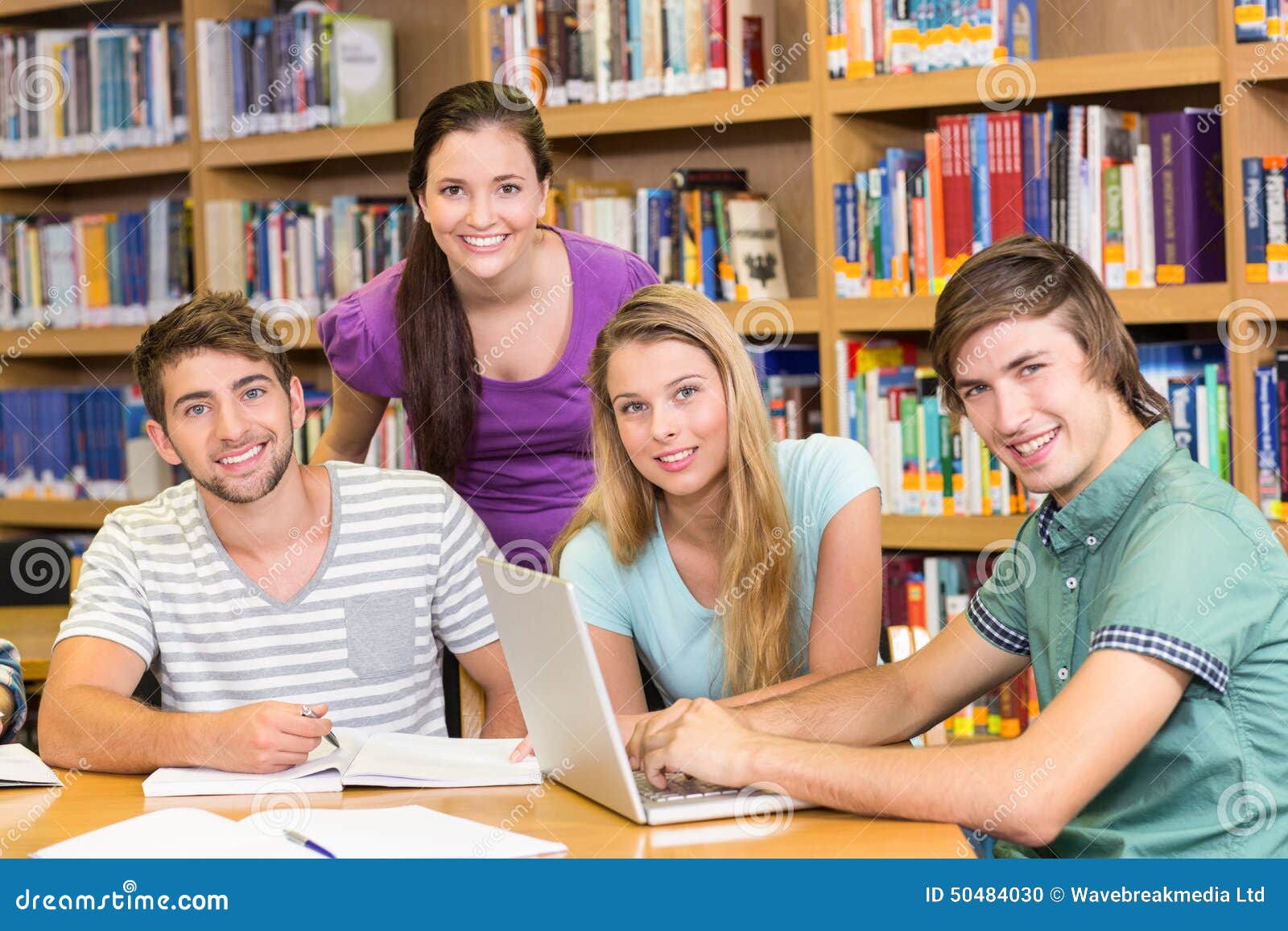 College Students Doing Homework in Library Stock Photo - Image of ...
