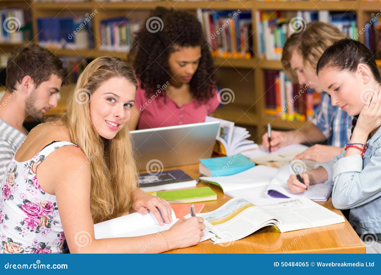 College Students Doing Homework in Library Stock Image - Image of ...