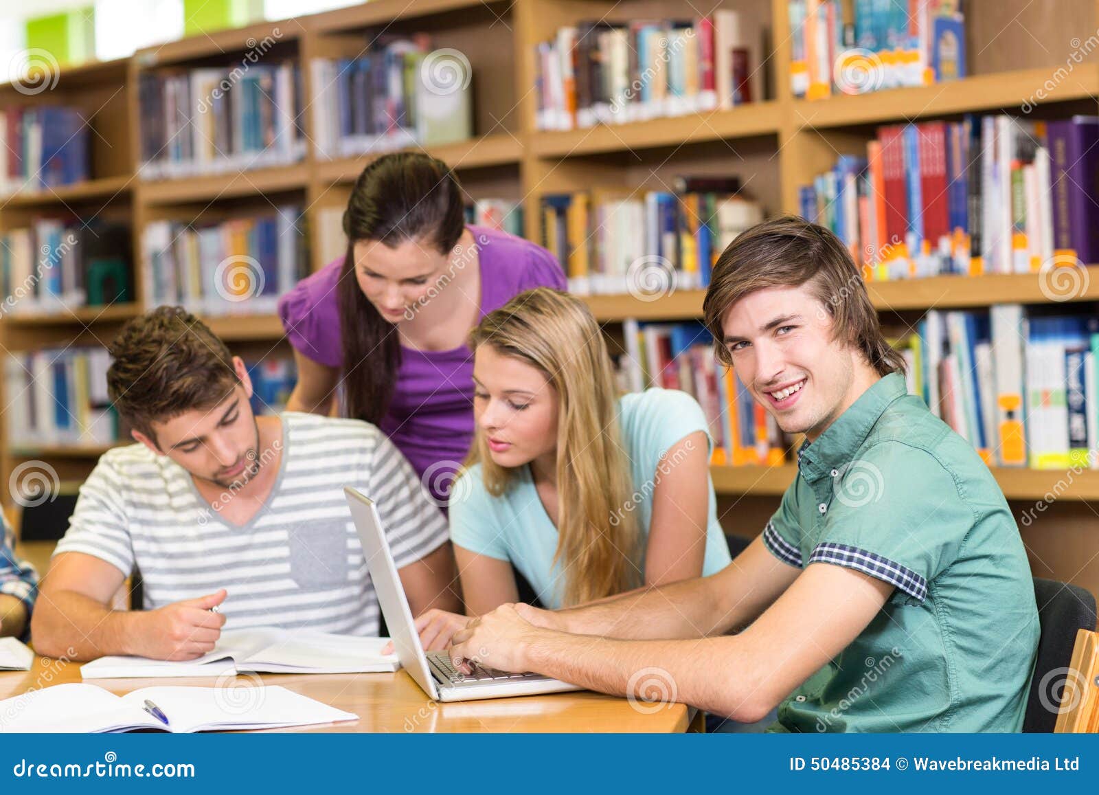College Students Doing Homework in Library Stock Photo - Image of ...
