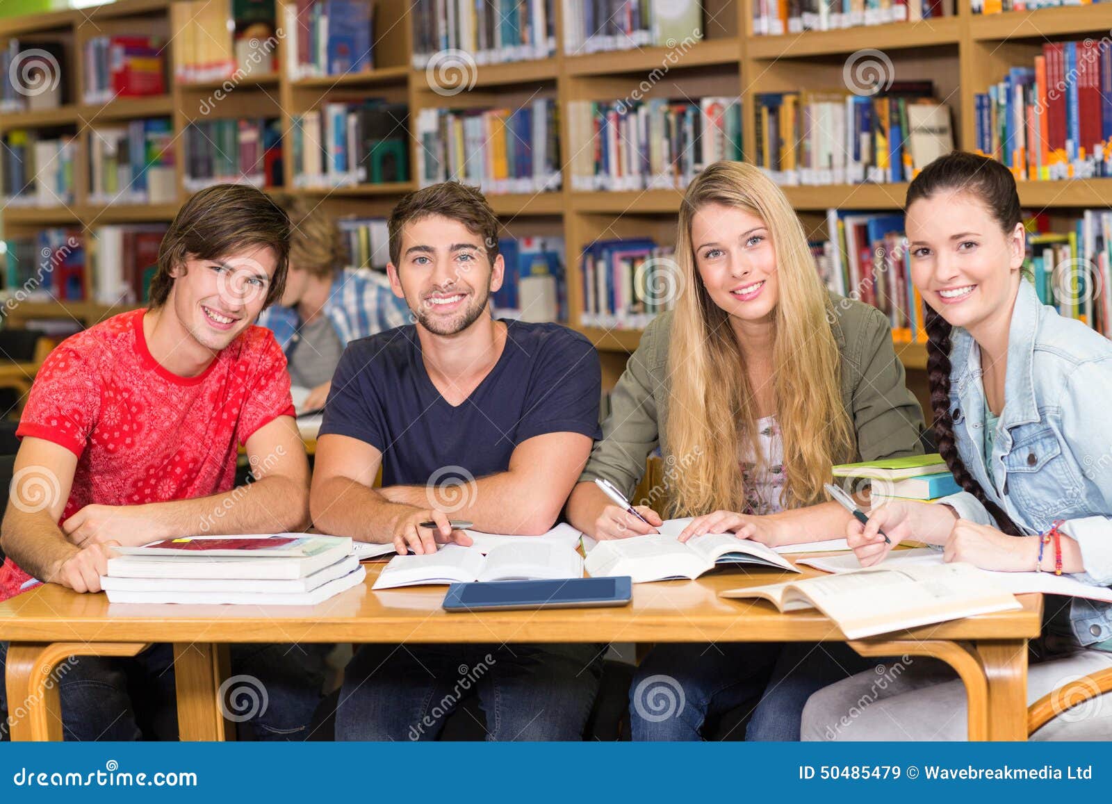 College Students Doing Homework in Library Stock Image - Image of girl ...