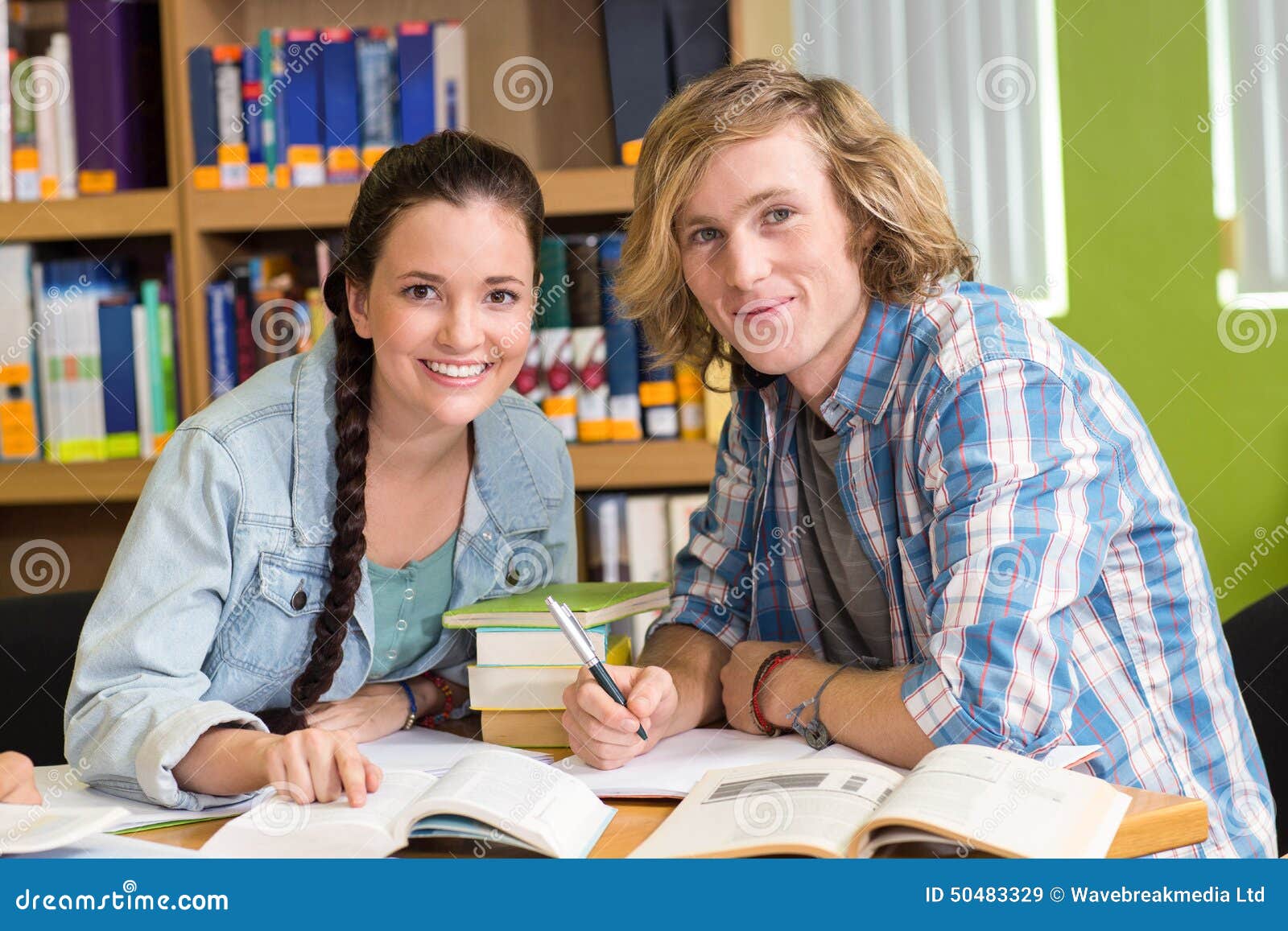 College Students Doing Homework in Library Stock Image - Image of ...