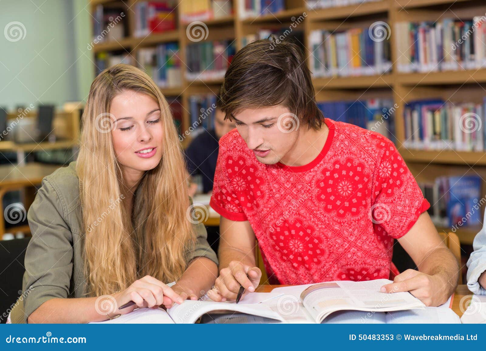 College Students Doing Homework in Library Stock Image - Image of ...