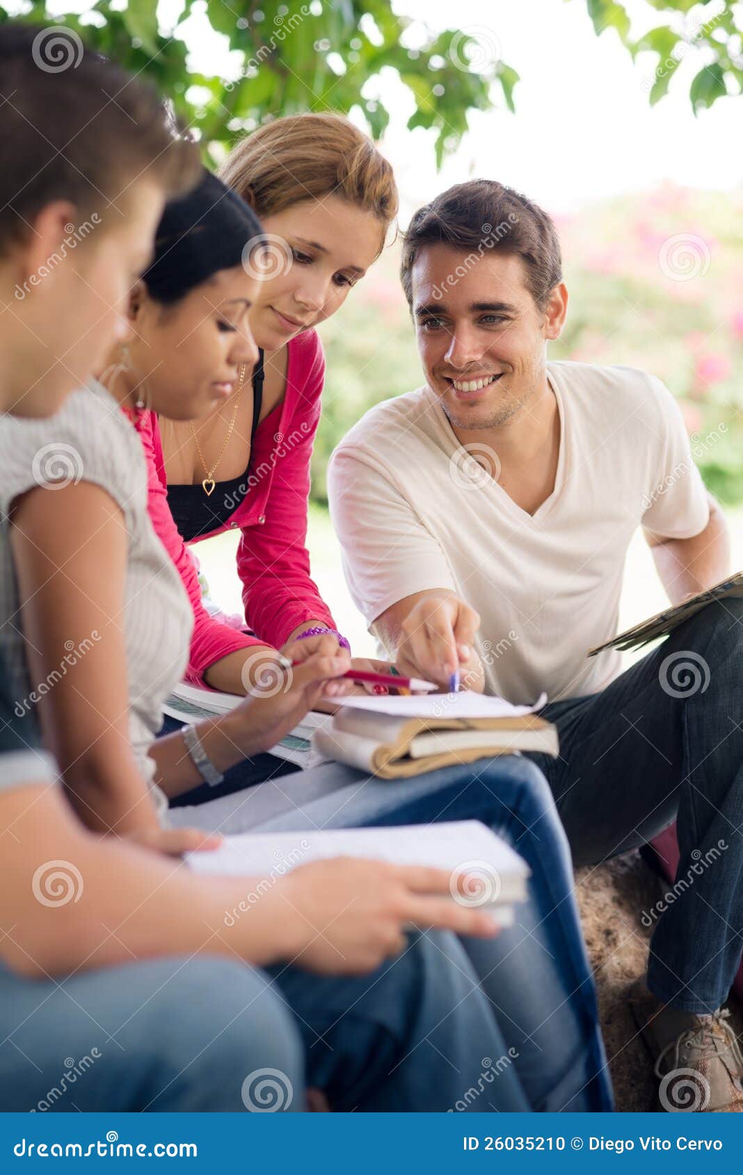 College Students Doing Homeworks in Park Stock Photo - Image of female ...
