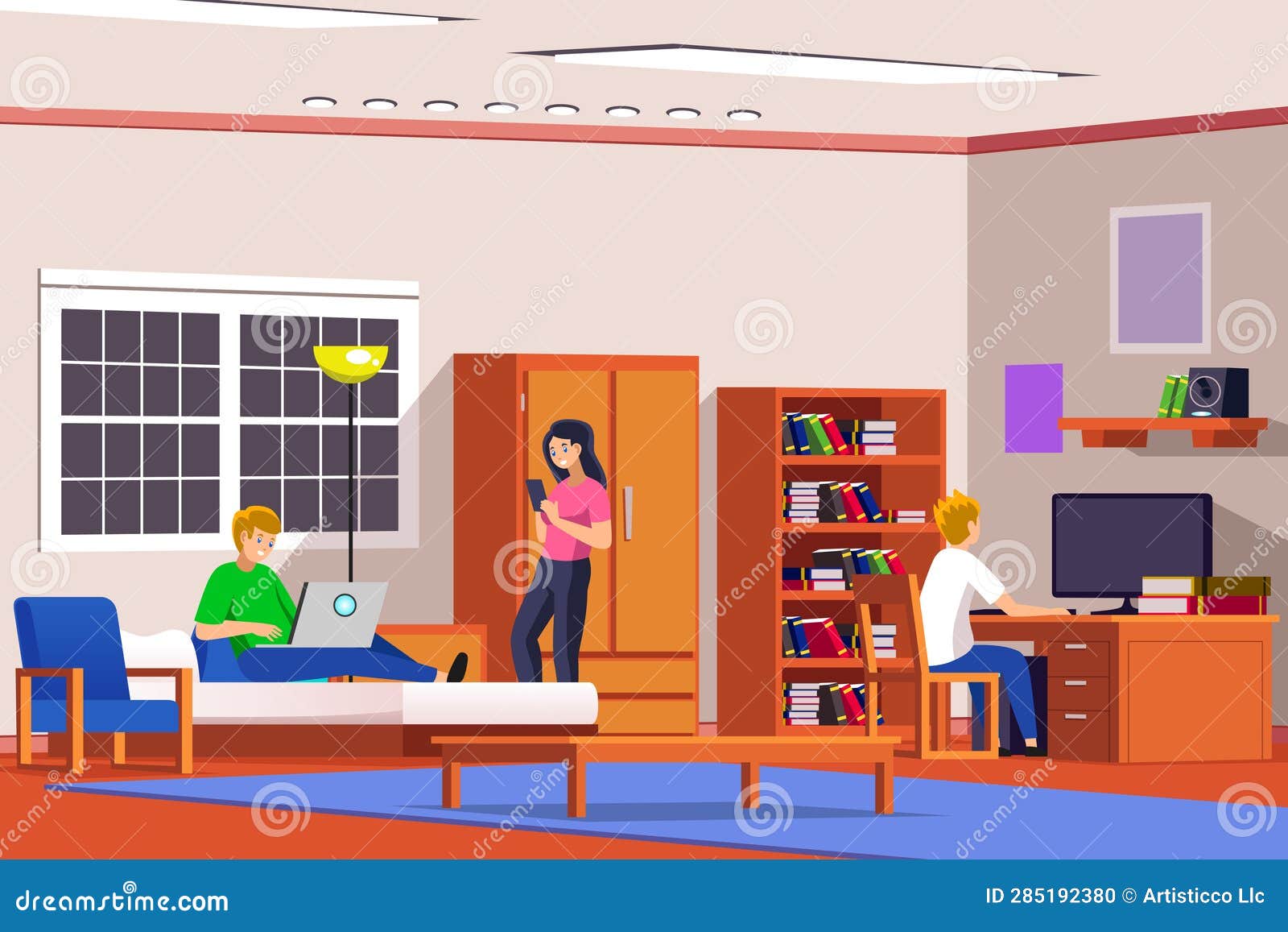 College Students in a College Dorm Room Vector Illustration Stock ...