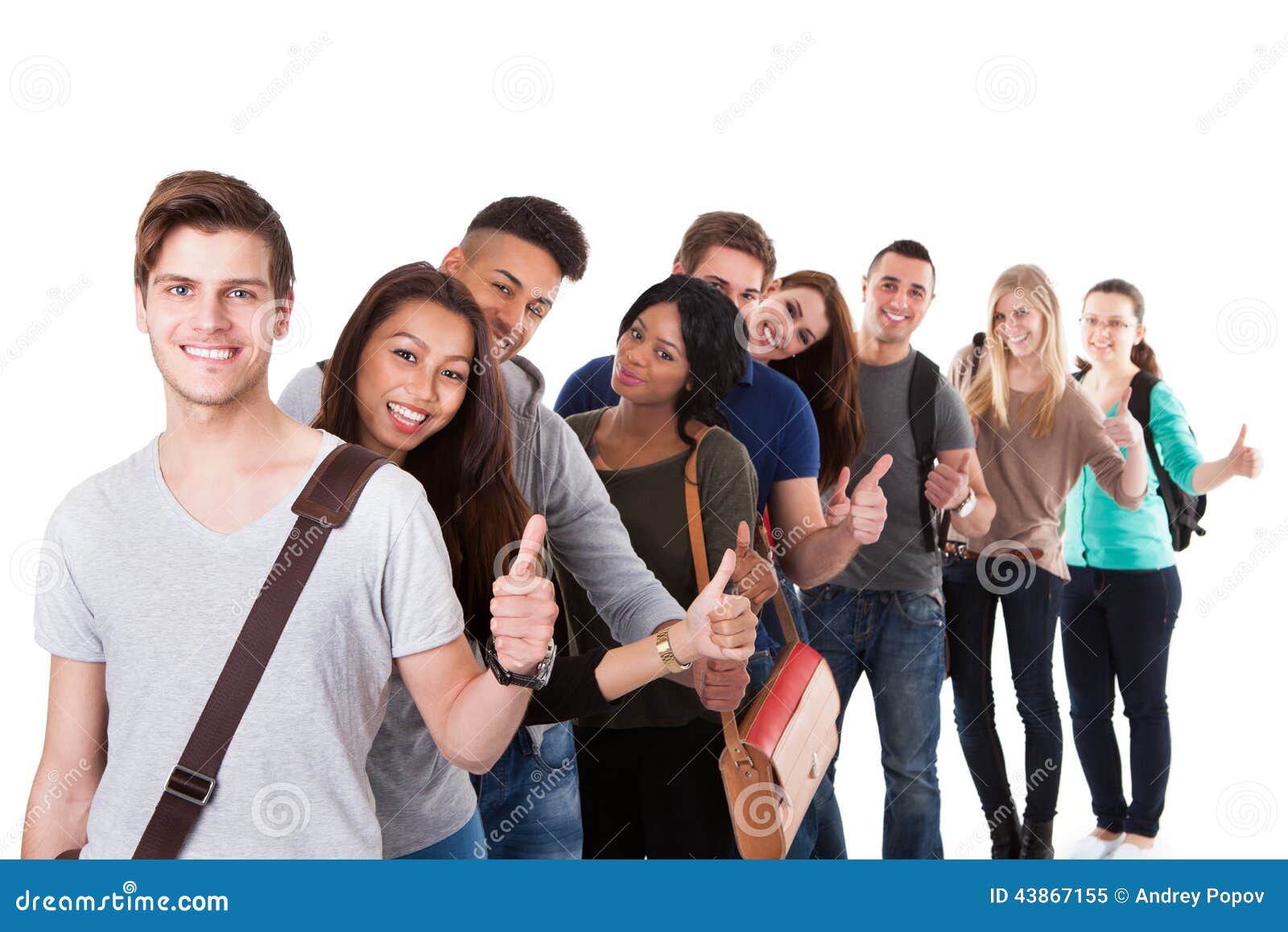 College Students Gesturing Thumbs Up In A Line Stock Photo - Image ...