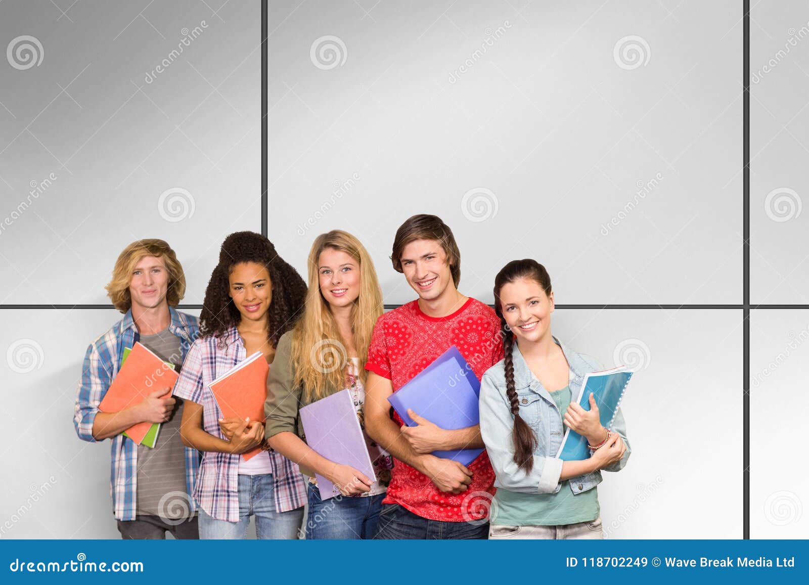Composite Image of College Students Holding Books in Library Stock ...