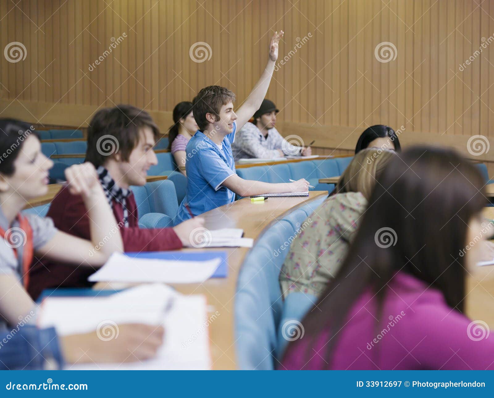 College Students Lecture Room Stock Image - Image of looking, question ...