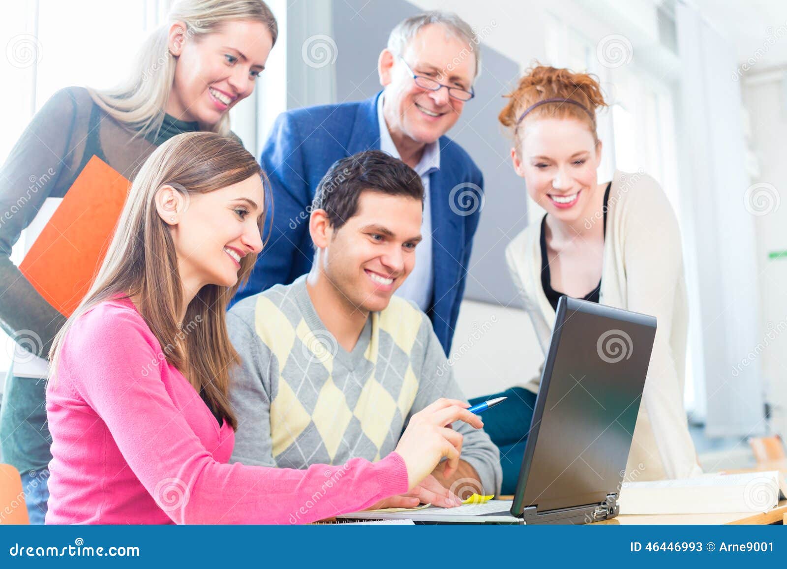 College Students Lerning with Professor Stock Image - Image of ...