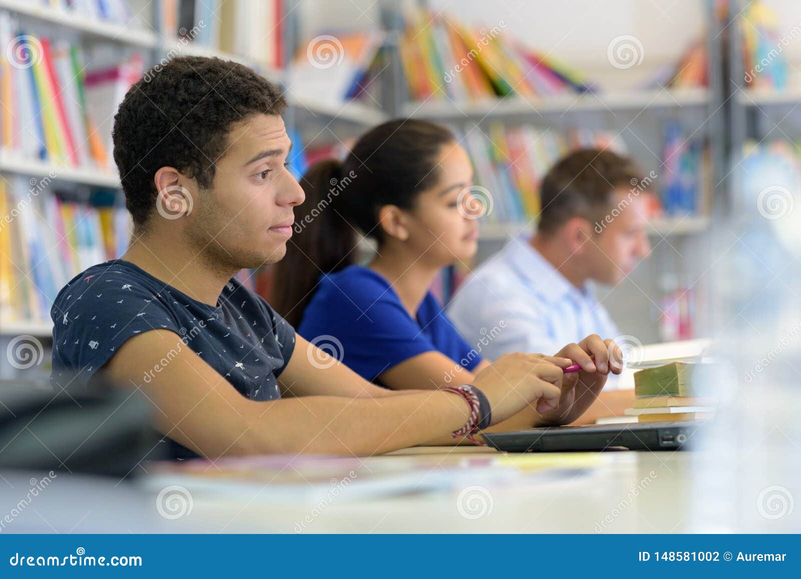 College Students in Library Stock Photo - Image of class, smiling ...