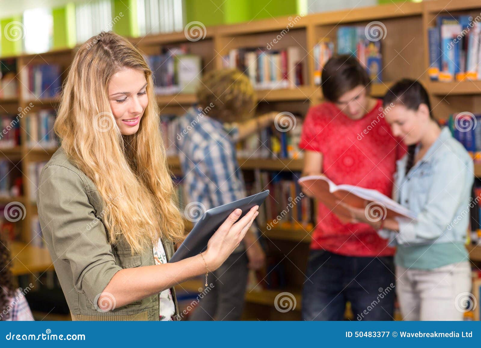 College Students in Library Stock Image - Image of caucasian, happy ...