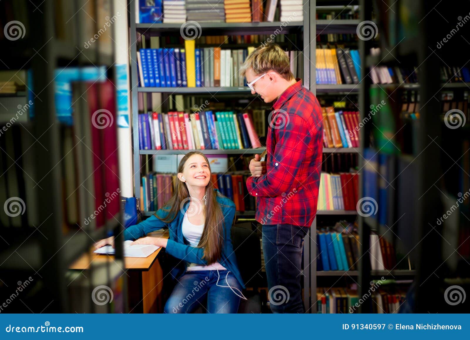 College Students in Library Stock Image - Image of education, girl ...