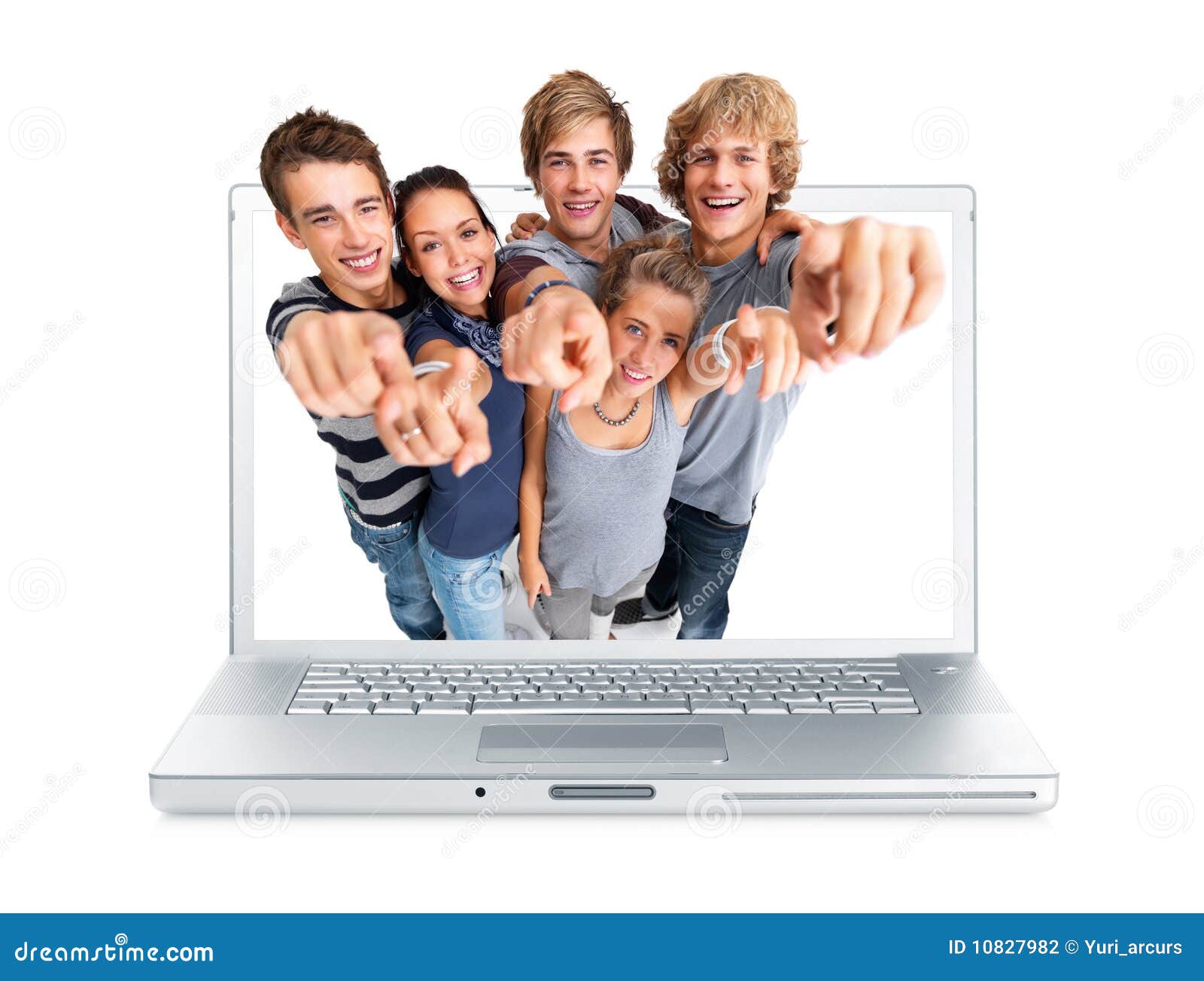 College Students Pointing through a Laptop Screen Stock Photo - Image ...