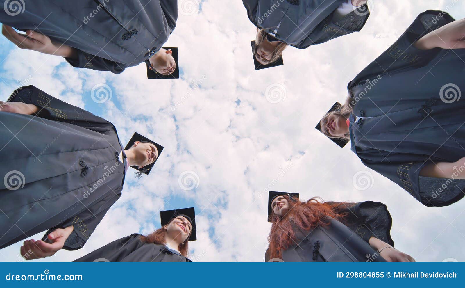College Students Stand in a Circle Wearing Black Robes. Stock Image ...
