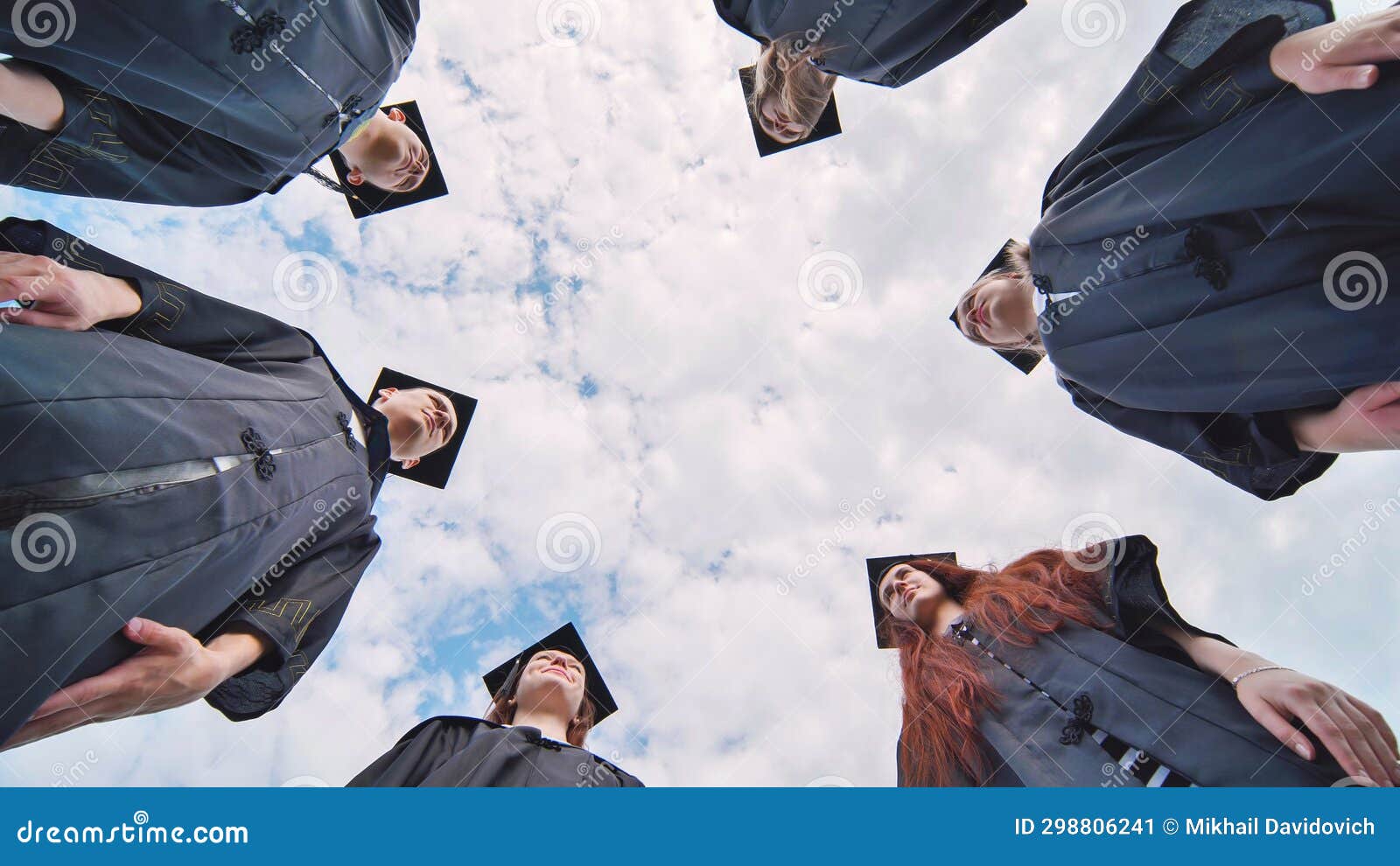 College Students Stand in a Circle Wearing Black Robes. Stock Image ...