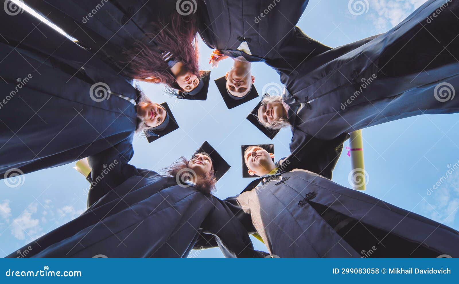 College Students Stand in a Circle Wearing Black Robes. Stock Photo ...