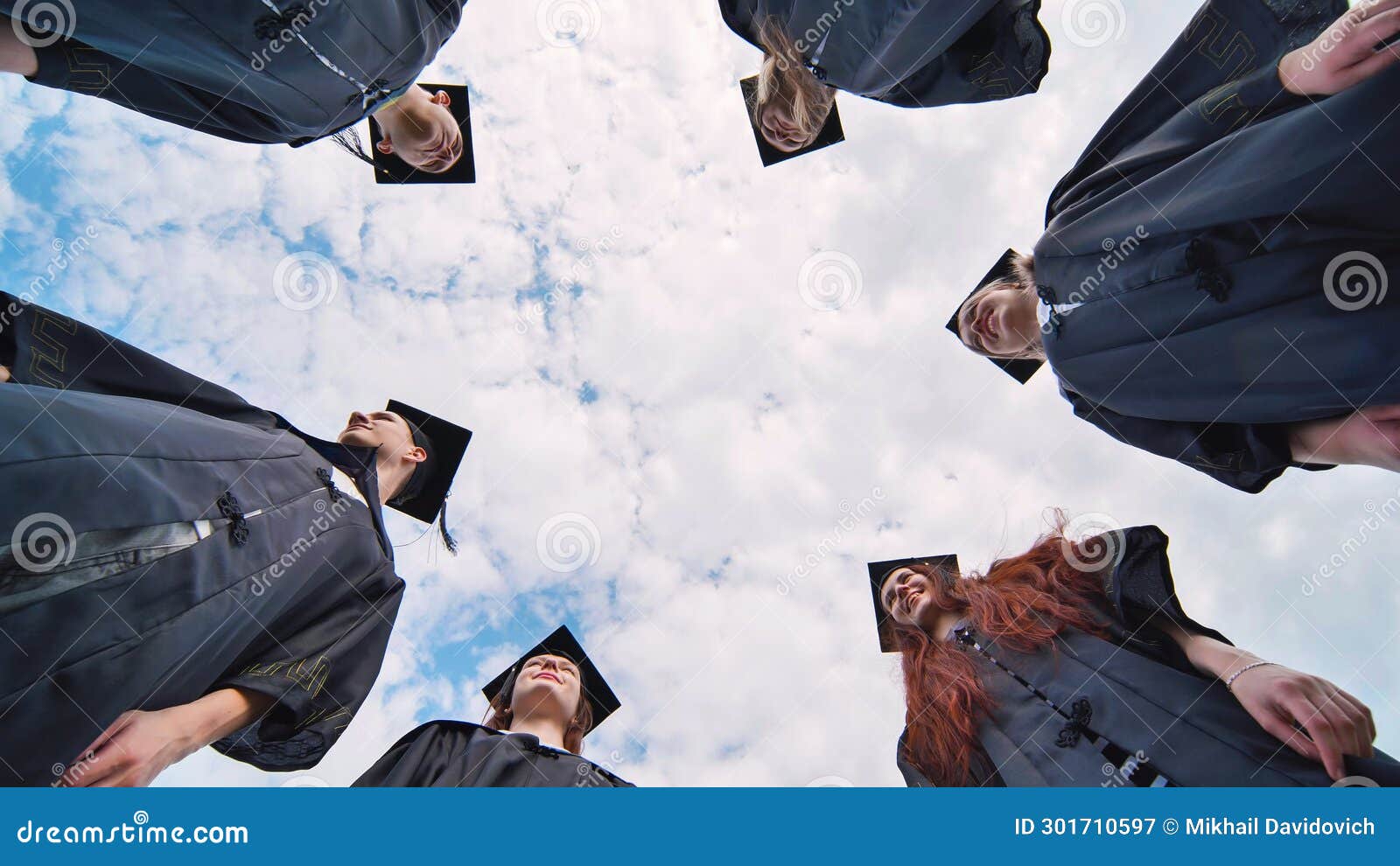 College Students Stand in a Circle Wearing Black Robes. Stock Image ...