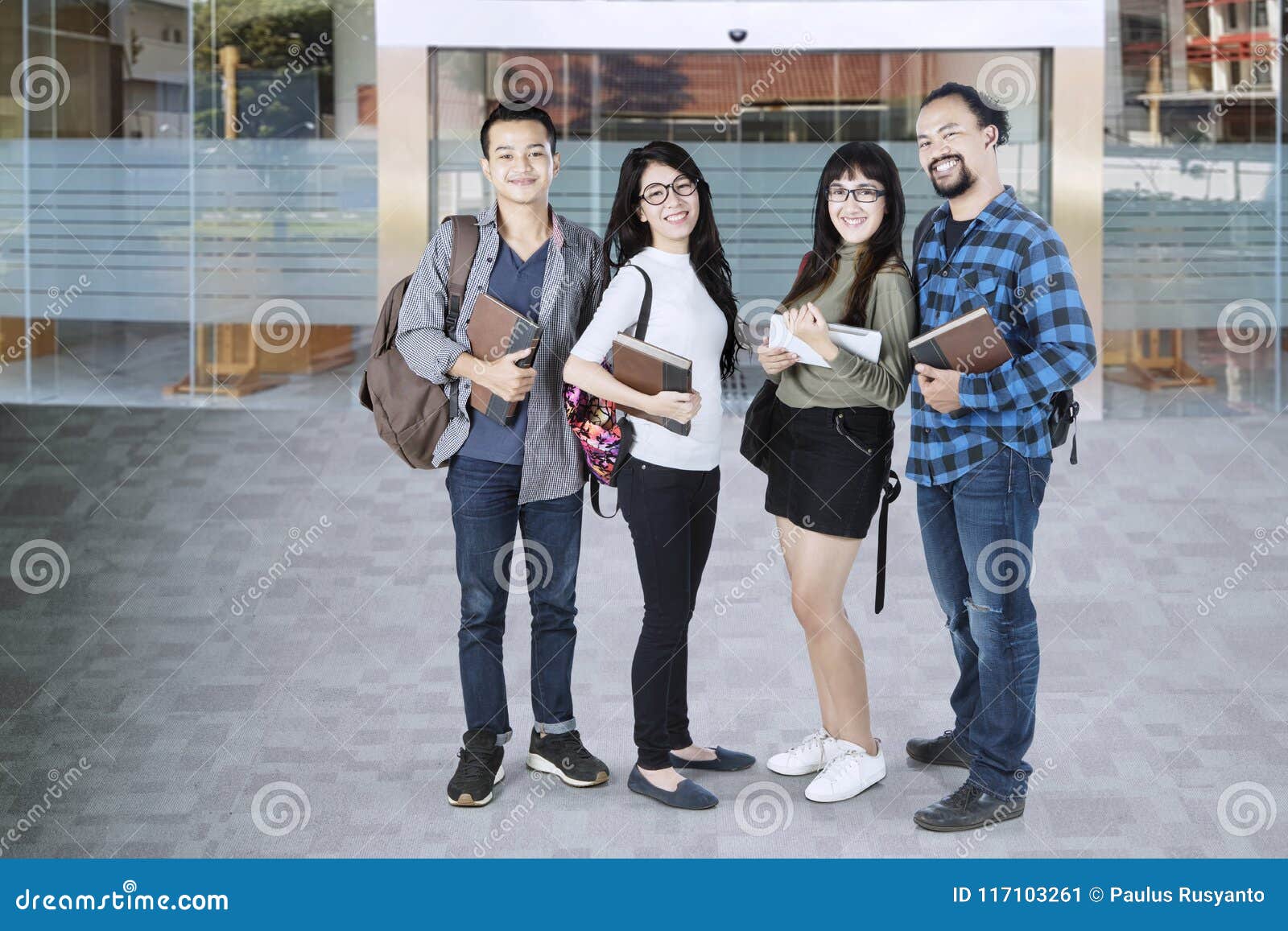 College Students Standing in the University Stock Image - Image of ...