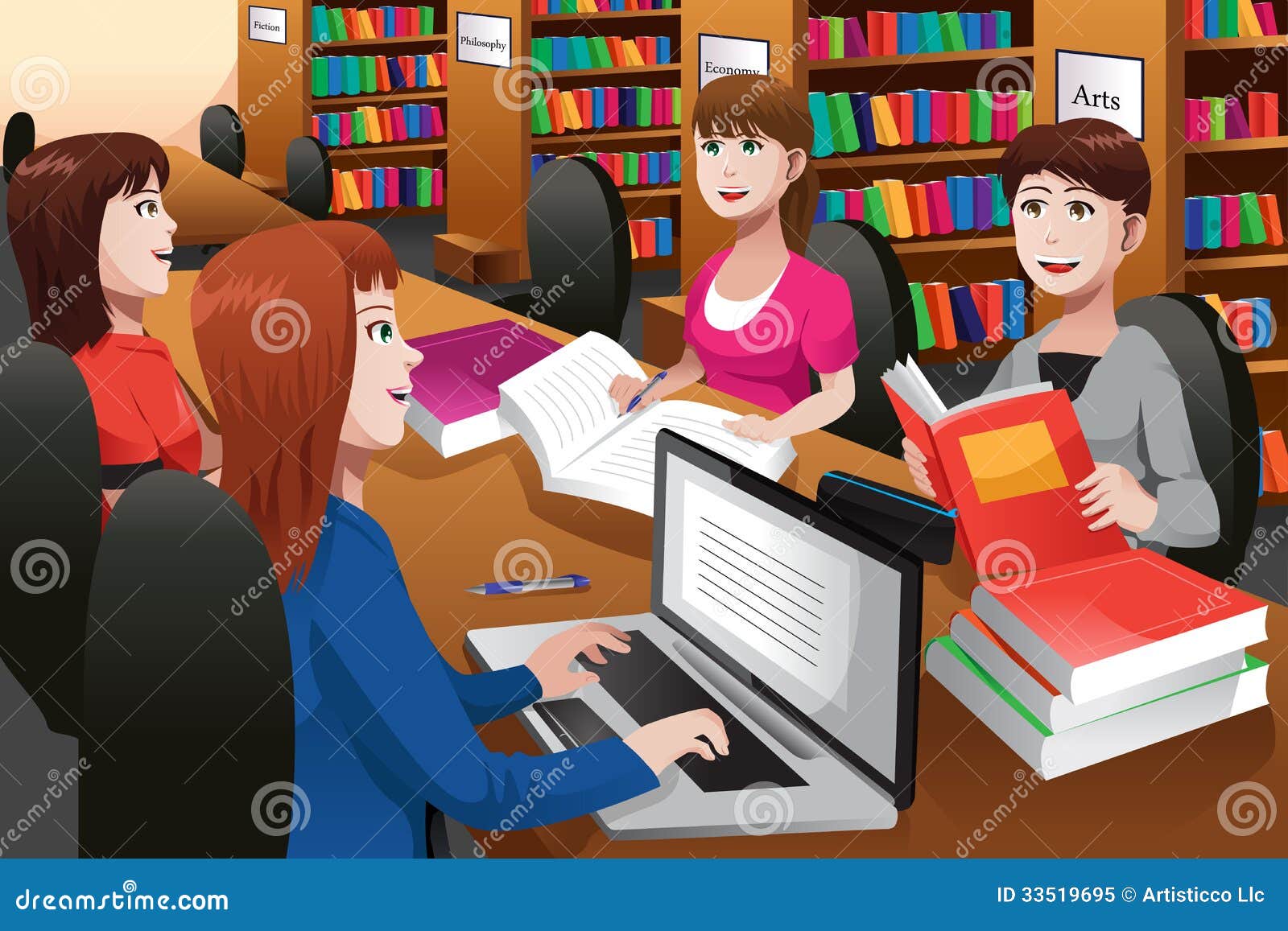 College Students Studying in a Library Stock Vector - Illustration of ... College Students Studying in a Library Stock Vector - Illustration of ...