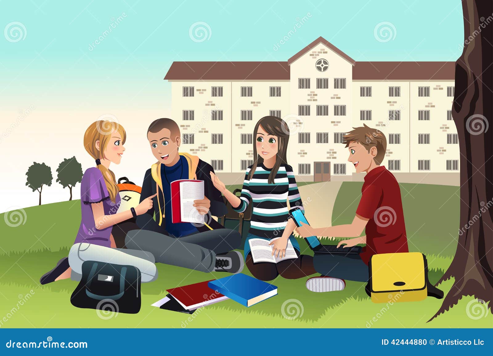 College Students Studying Outdoor Stock Vector - Illustration of ...