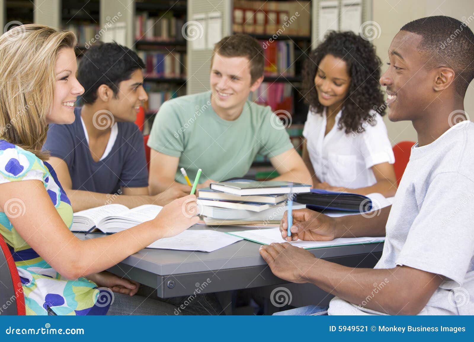 College Students Studying Together in a Library Stock Image - Image of ...
