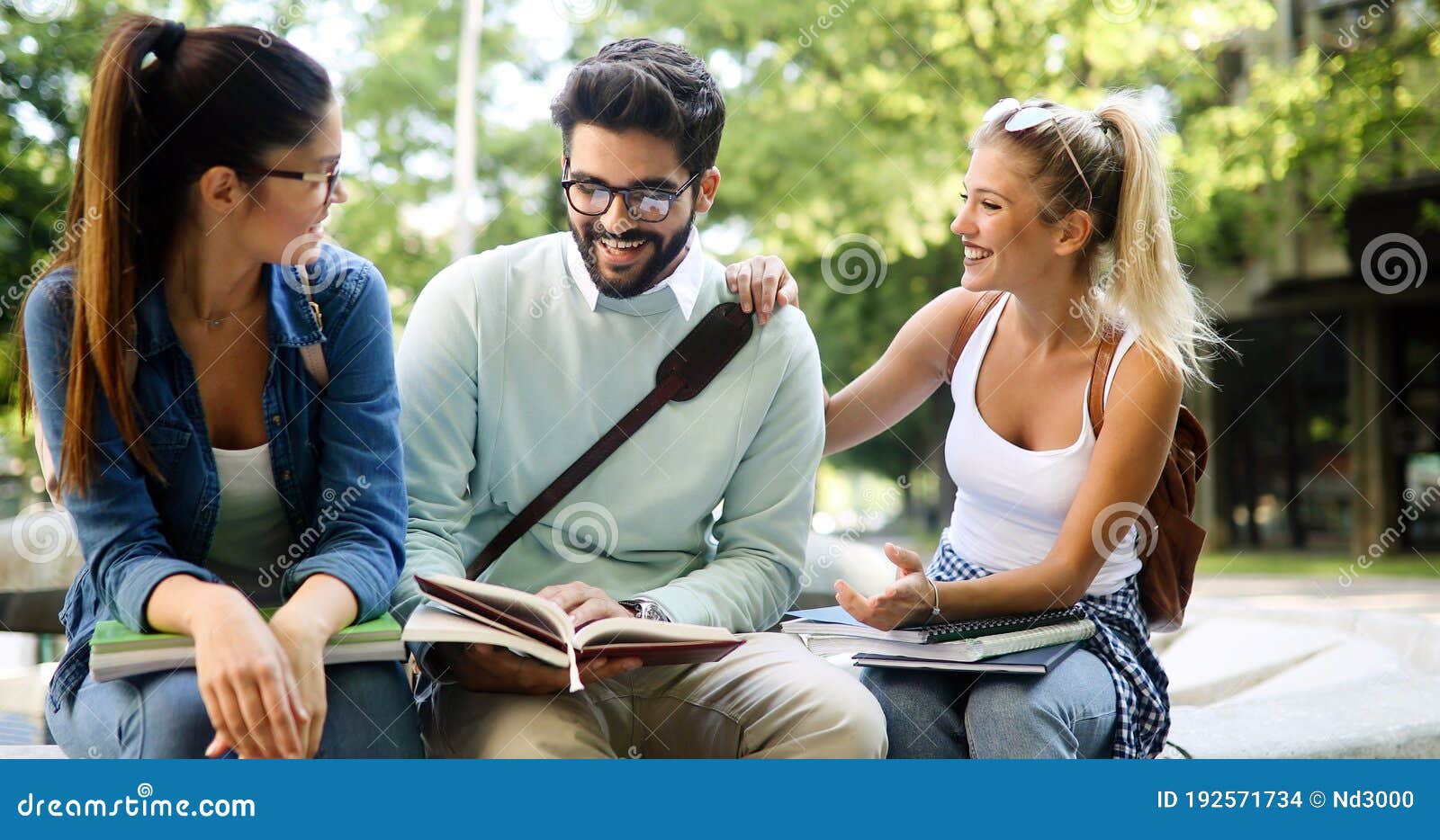 College Students Studying on University Campus Outdoor Stock Photo ...
