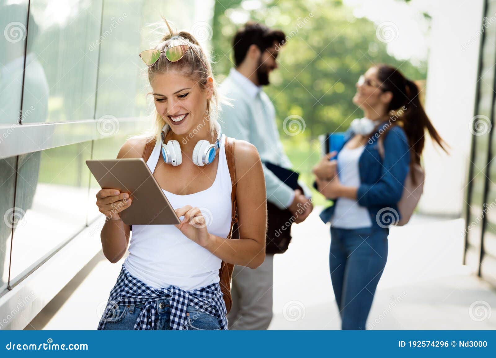 College Students Studying on University Campus Outdoor Stock Photo ...