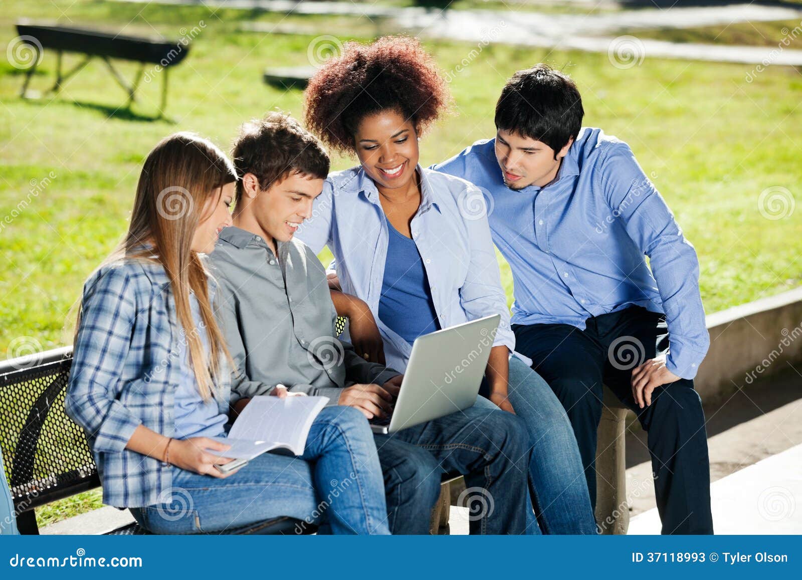 College Students Using Laptop in Campus Stock Image - Image of ...