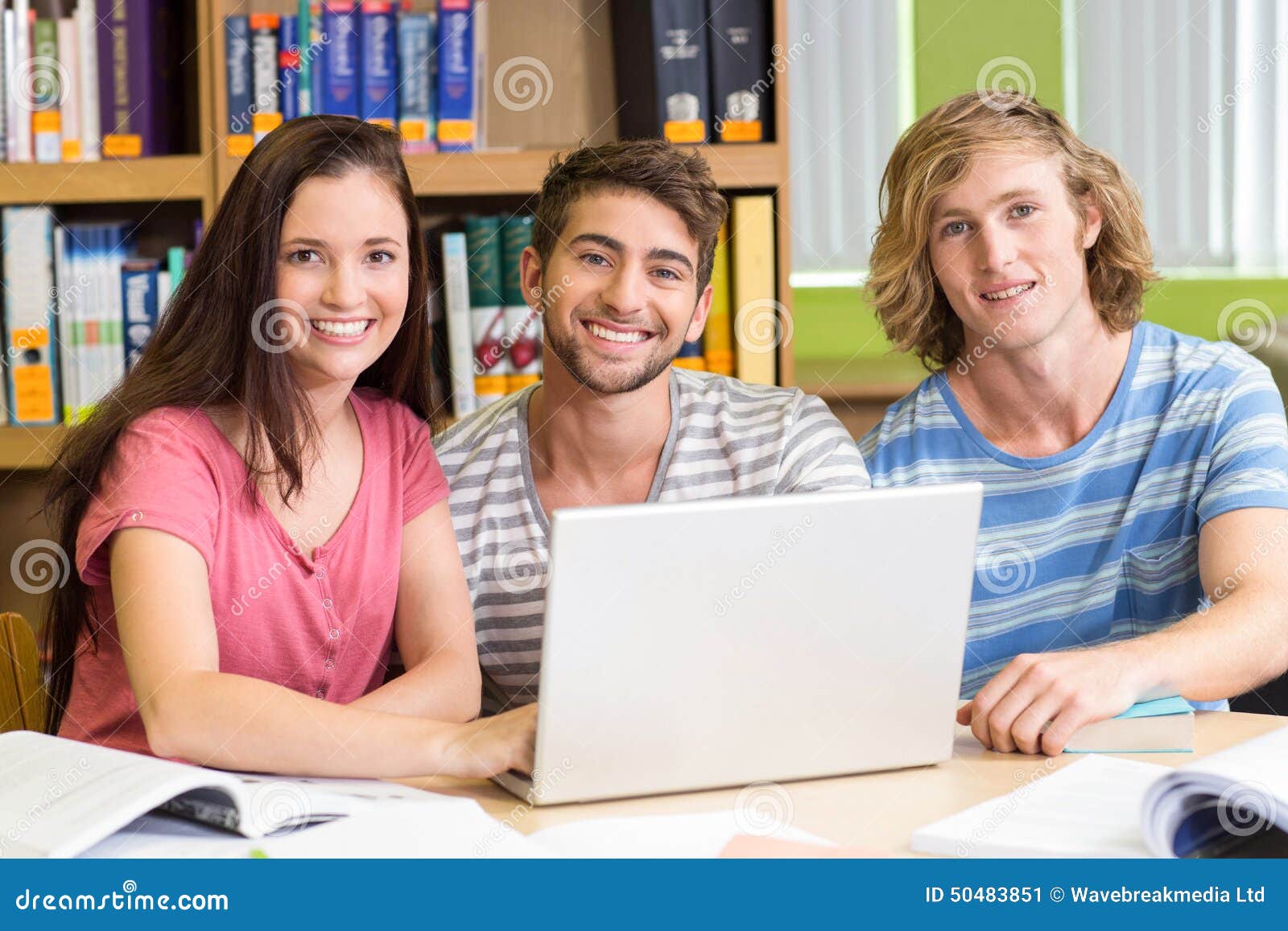 College Students Using Laptop in Library Stock Image - Image of ...
