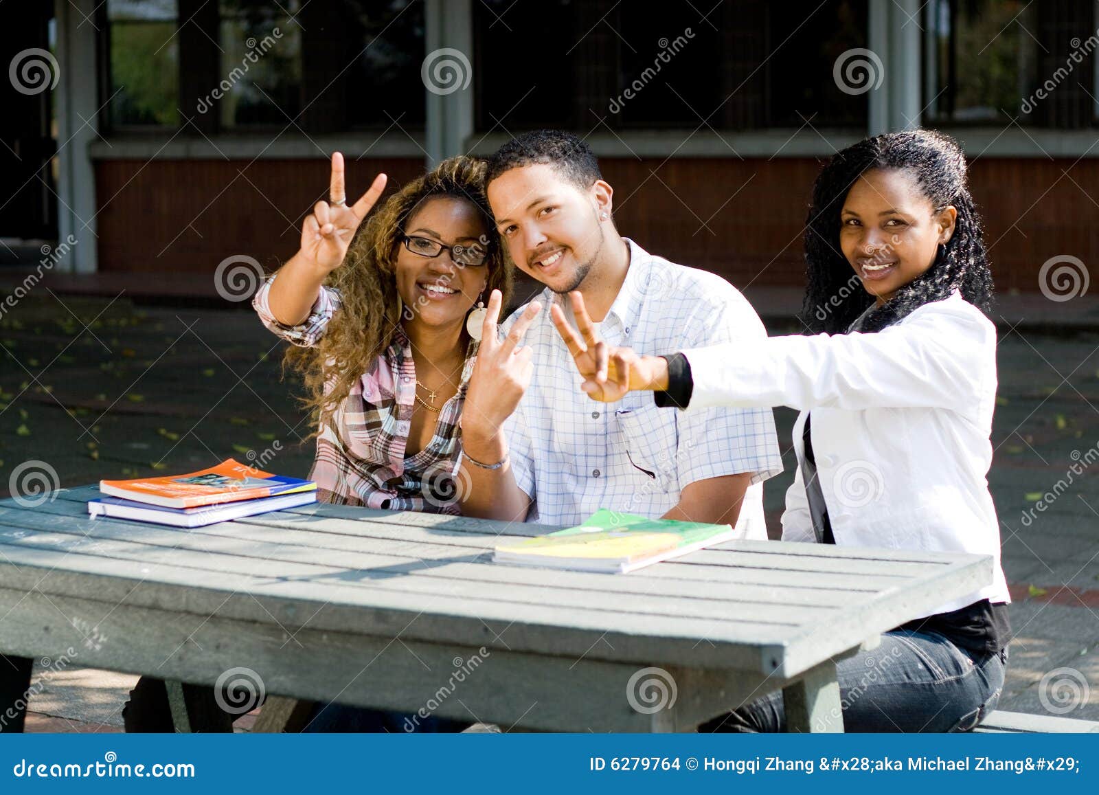 College Students Victory Signs Stock Photo - Image of education ...
