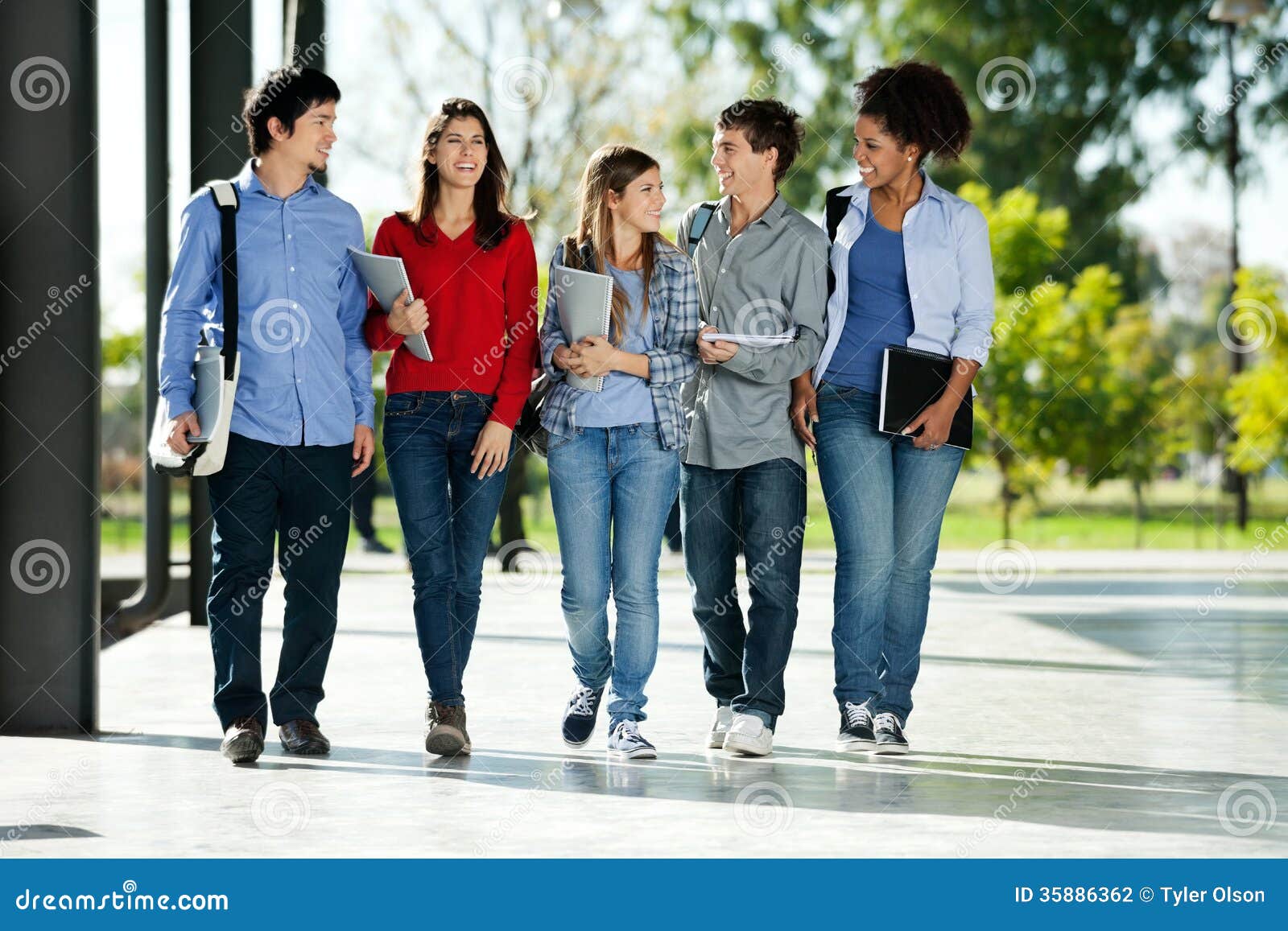 College Students Walking Together on Campus Stock Photo - Image of full ...