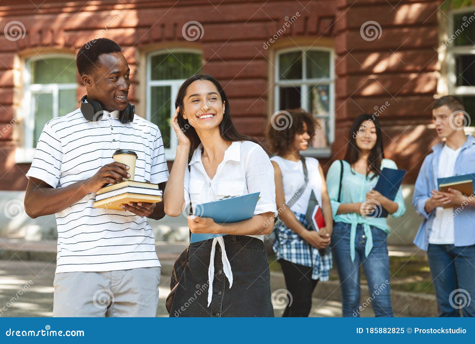 College Time. Happy Students Resting during Break in Campus Stock Image ...
